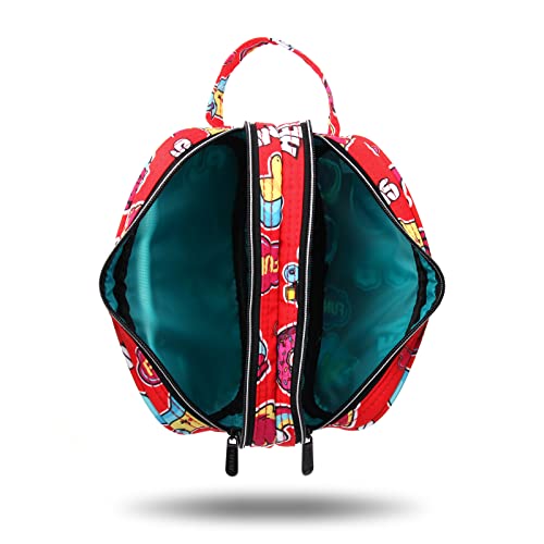 JEMIA Multi Compartments Collection 3 Independent Zipper Compartments with Handle Strap Pencil Case (Red Smile, Polyester)