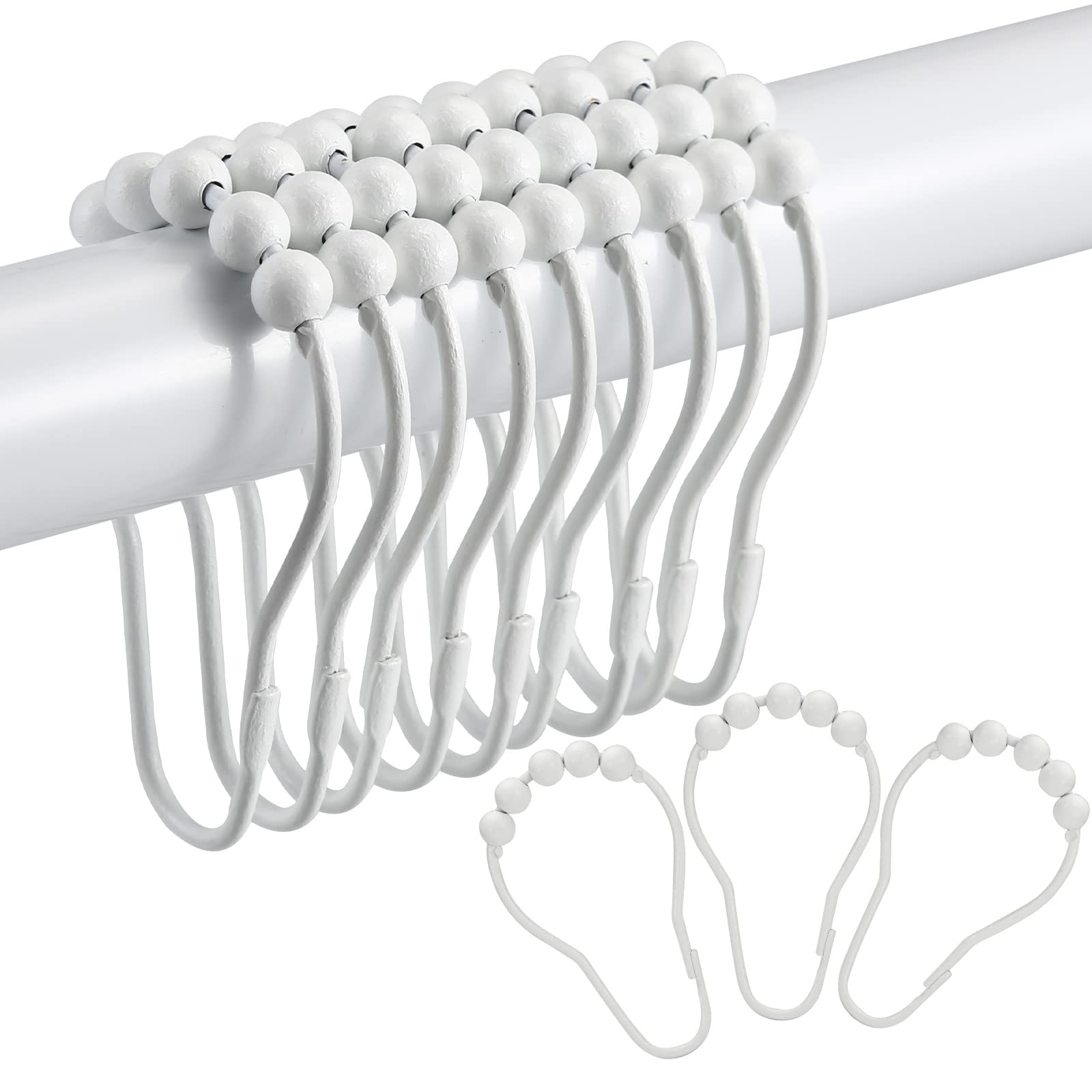 Shower Curtain Hooks, OEH Stainless Steel Shower Curtain Rings, Roller Gliding Shower Hooks for Shower Curtain, Rustproof Shower Rings for Curtain, Shower Curtain, Shower Rod, Set of 12, White