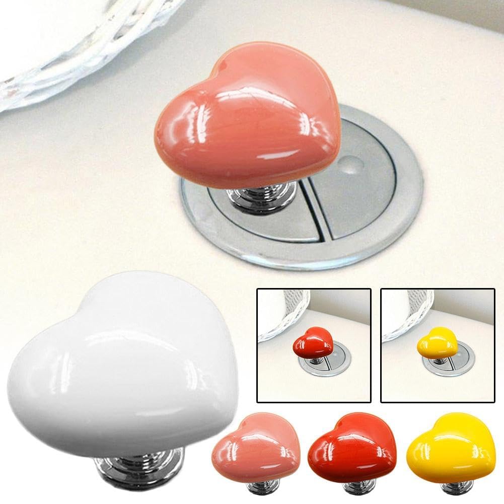 Toilet button press top toilet button flush replacement heart-shaped toilet button creative heart-shaped toilet tank button drawer handle door handle home decoration (red)