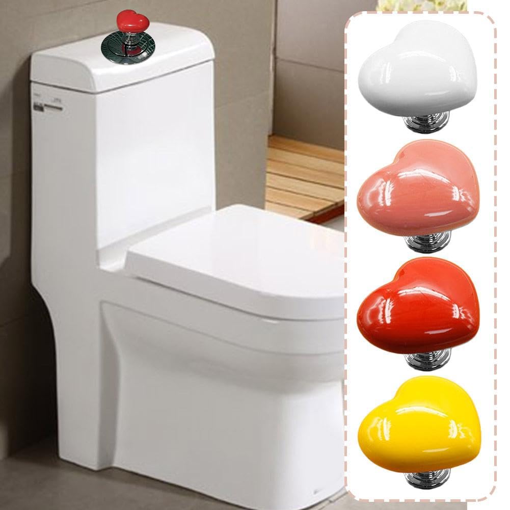 Toilet button press top toilet button flush replacement heart-shaped toilet button creative heart-shaped toilet tank button drawer handle door handle home decoration (red)