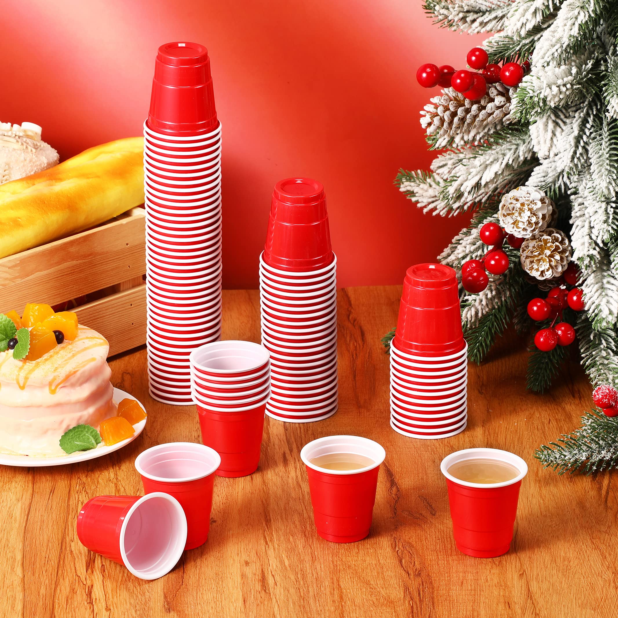 Yetene 500 Pack 2oz Red Plastic Shot Glasses Cup Disposable Shot Glasses Mini Small Disposable Plastic Red Cup for Summer Pool Water Party Snacks Samples Tasting