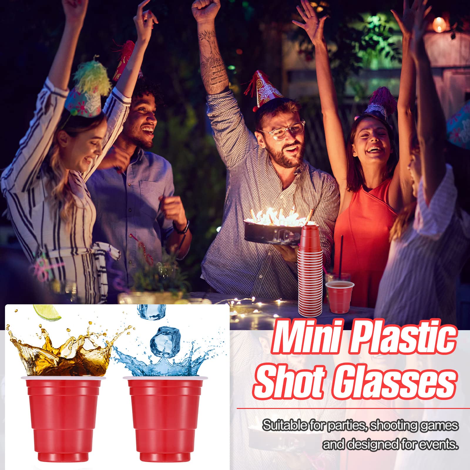 Yetene 500 Pack 2oz Red Plastic Shot Glasses Cup Disposable Shot Glasses Mini Small Disposable Plastic Red Cup for Summer Pool Water Party Snacks Samples Tasting