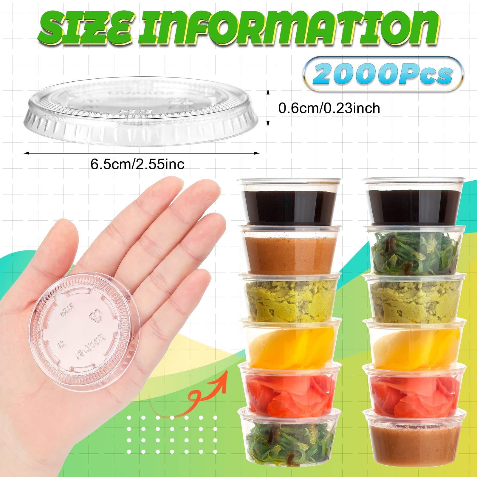 2000 Pcs Portion Cups Lids Disposable Plastic Portion Cup Lids Fits Portion Cups Sizes 1.5 oz to 2 oz for Condiment Cups Beverage Cups, Clear