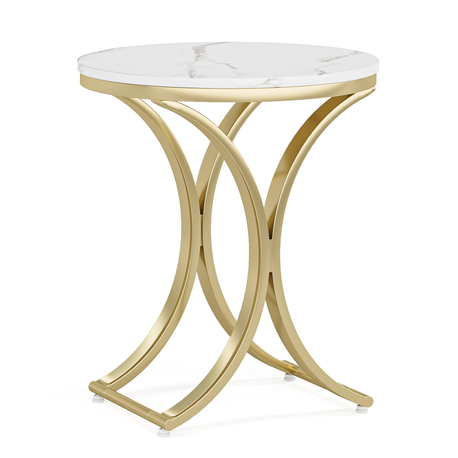 Tribesigns Small Round Sofa Side Table Set of 2, Contemporary Round Coffee Table, Accent Bedside Table (Faux Marble)
