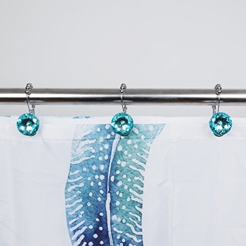 Stainless Steel Rust Resistant Double Hooks Glide Shower Ring Hangs for Both Shower Curtain and Liner 12-Pack (Aqua Blue)