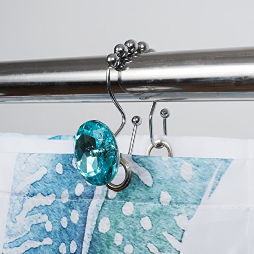 Stainless Steel Rust Resistant Double Hooks Glide Shower Ring Hangs for Both Shower Curtain and Liner 12-Pack (Aqua Blue)