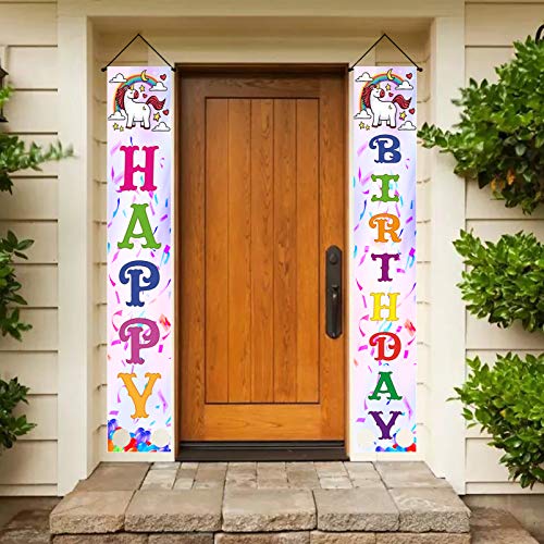 Unicorn Happy Birthday Yard Sign Banners, Birthday Party Decorations Backdrop Porch Decor for Girls Kids Boys,Unicorn Theme Party Supplies Pink Hanging Front Door Outdoor Yard Wall Easter Standing