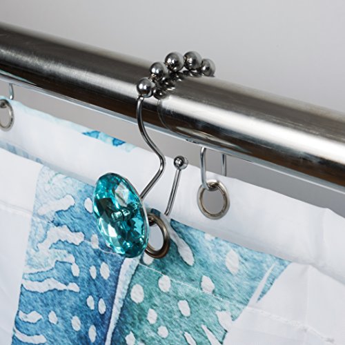 Stainless Steel Rust Resistant Double Hooks Glide Shower Ring Hangs for Both Shower Curtain and Liner 12-Pack (Aqua Blue)