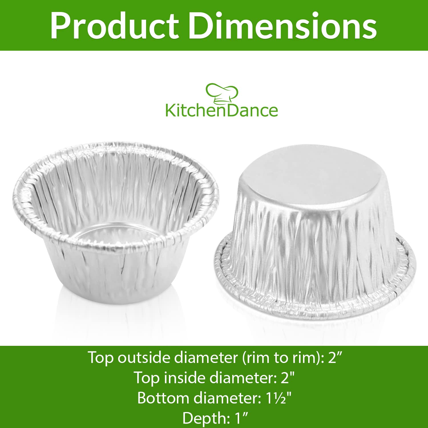 KitchenDance Disposable Aluminum Ramekins Souffle Foil Cups - 2 Ounces Round Individual Baking Cup Perfect for Home, Bakeries, Restaurants - Great for Parties and Catering, S220, 500 Count