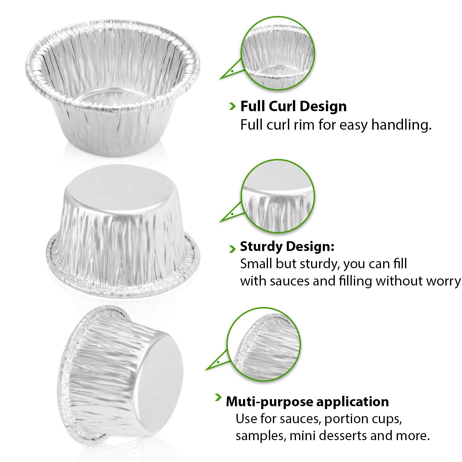 KitchenDance Disposable Aluminum Ramekins Souffle Foil Cups - 2 Ounces Round Individual Baking Cup Perfect for Home, Bakeries, Restaurants - Great for Parties and Catering, S220, 500 Count