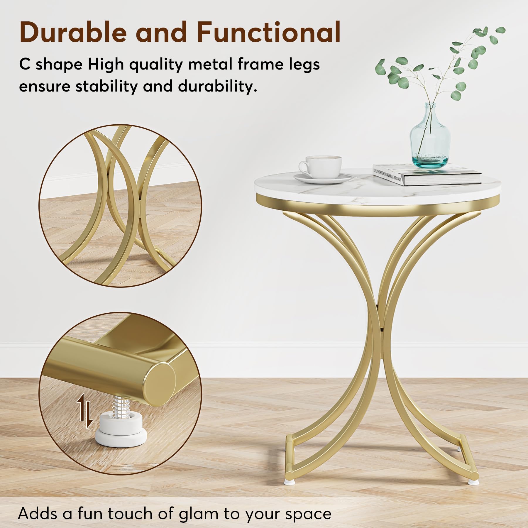 Tribesigns Small Round Sofa Side Table Set of 2, Contemporary Round Coffee Table, Accent Bedside Table (Faux Marble)