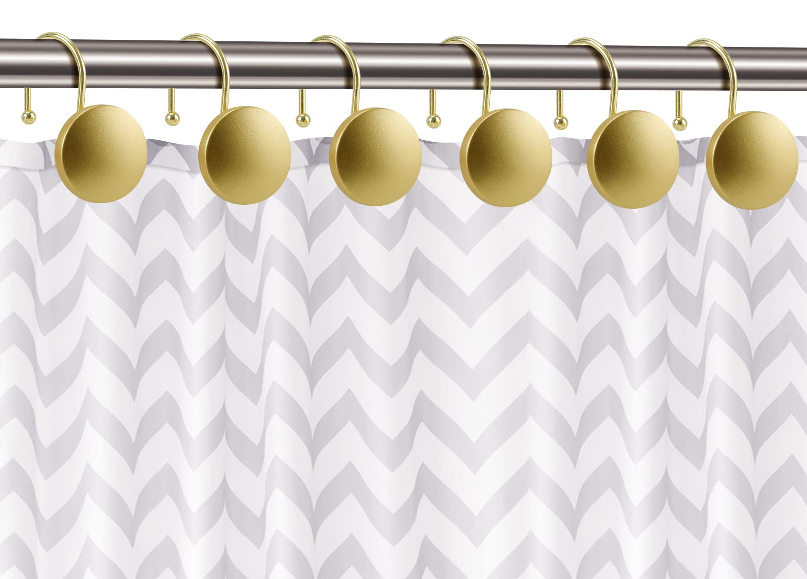 Decorative Shower Curtain Hooks, Simple Modern Style Round Flat-Back Button Design for Bathroom Decor, Gold