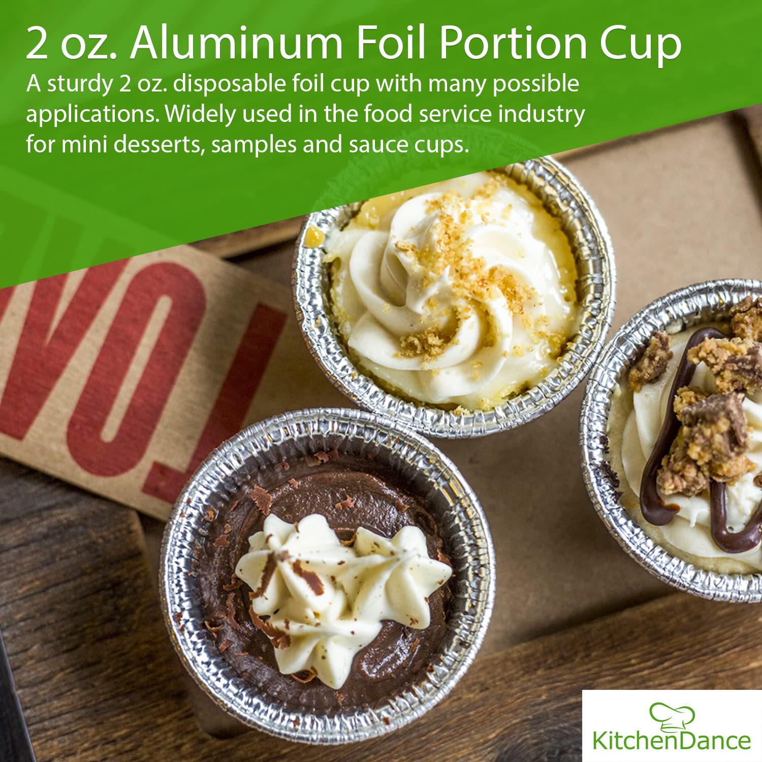 KitchenDance Disposable Aluminum Ramekins Souffle Foil Cups - 2 Ounces Round Individual Baking Cup Perfect for Home, Bakeries, Restaurants - Great for Parties and Catering, S220, 500 Count