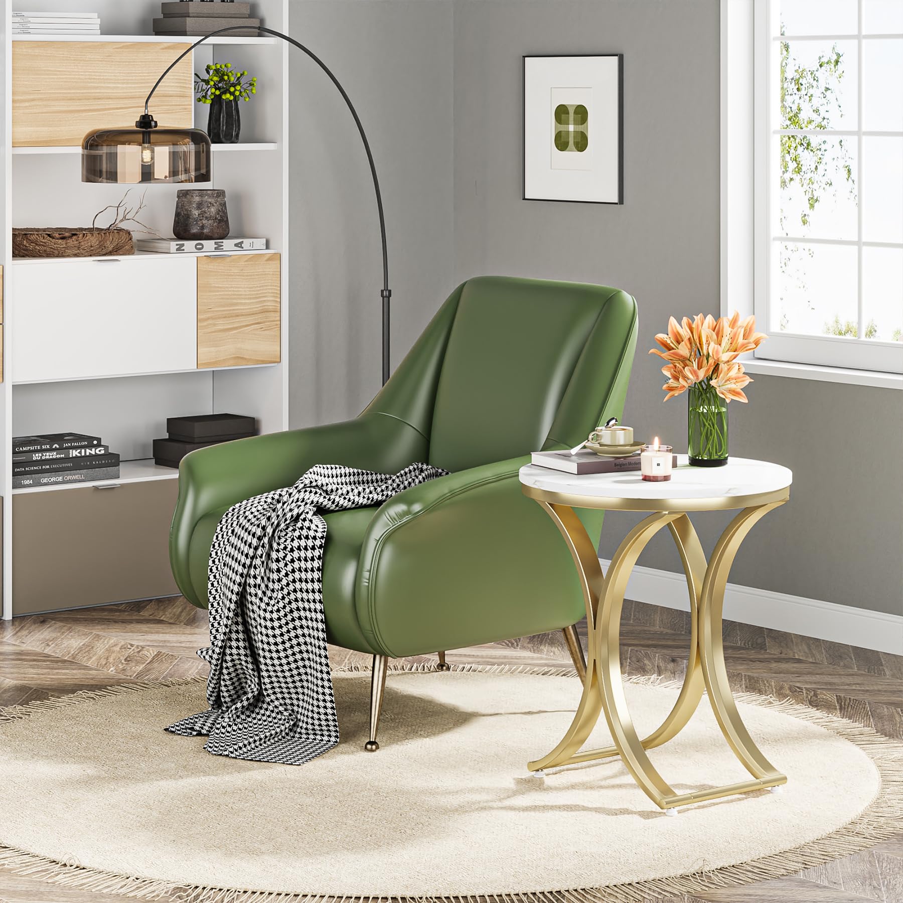Tribesigns Small Round Sofa Side Table Set of 2, Contemporary Round Coffee Table, Accent Bedside Table (Faux Marble)