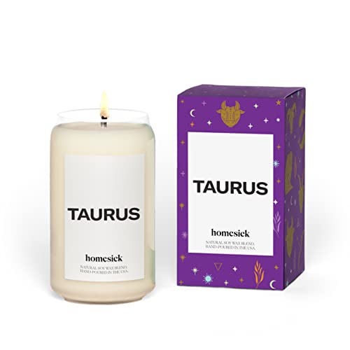 Homesick Premium Scented Zodiac/Astrology Candle, Taurus - Scents of Agave, Balsam, Sandalwood, 13.75 oz, 60-80 Hour Burn, Zodiac Gifts, Soy Blend Candle Home Decor, Birthday Candle/Gifts