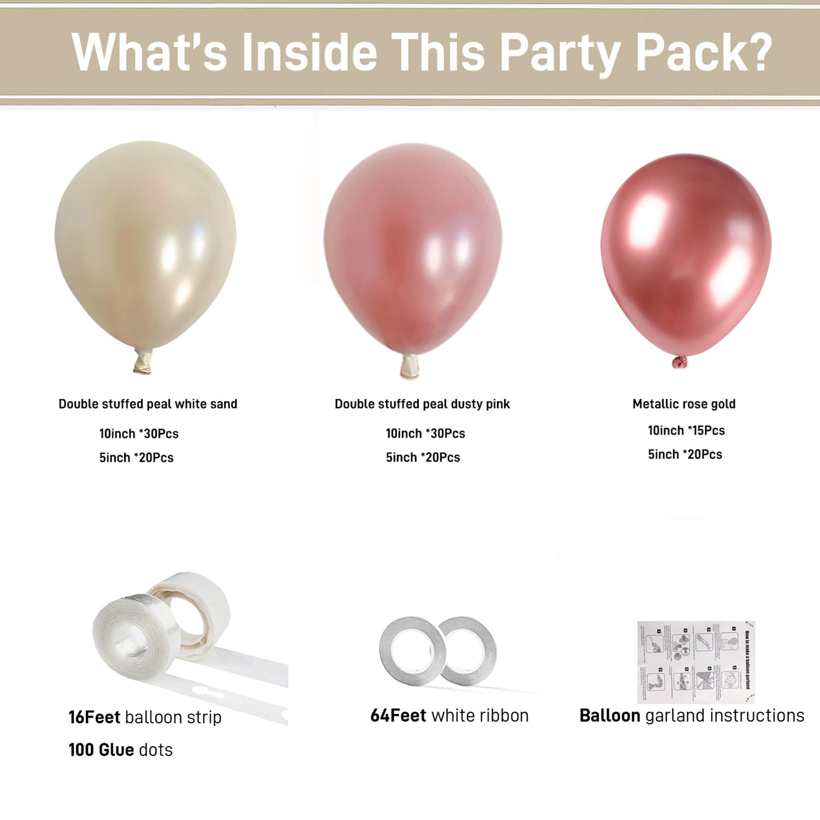 Pearl White Pink Double Stuffed Balloons Garland White Sand Rose Gold Balloon Arch Kit Different Sizes for Baby Shower Birthday Wedding Party Decorations