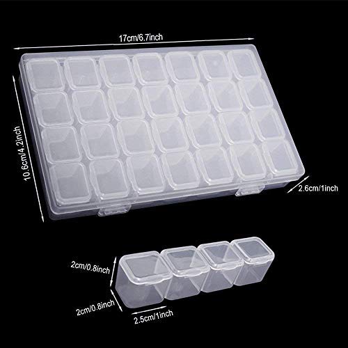 4 Pack Diamond Embroidery Boxes, 28 Grids Slot Diamond Painting Beads Storage Boxes, 5D Diamond Painting Accessories Craft Storage Containers with Marker Stickers