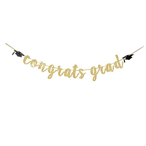 Congrats Grad Banner, Graduation.Graduate Party Sign Gold Gliter Paper Backdrops