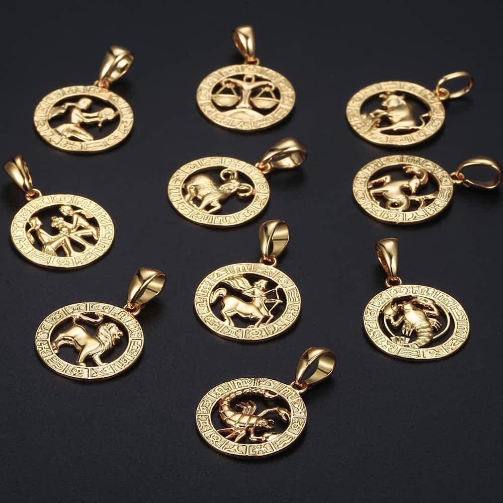 Hermah Gold Plated Zodiac Sign Pendant Necklace for Women Men Taurus Constellation Horoscope Stainless Steel Box Link Chain 22inch