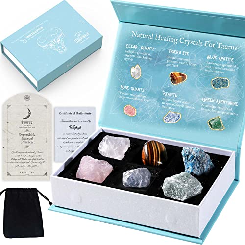 Taurus Zodiac Crystals, Spiritual Gifts for Women, Zodiac Sign Healing Stones Set, Mothers Day Birthday Ideas Gifts for Her Mom Sisters Friends, Healing Crystals Stress Relief Gifts