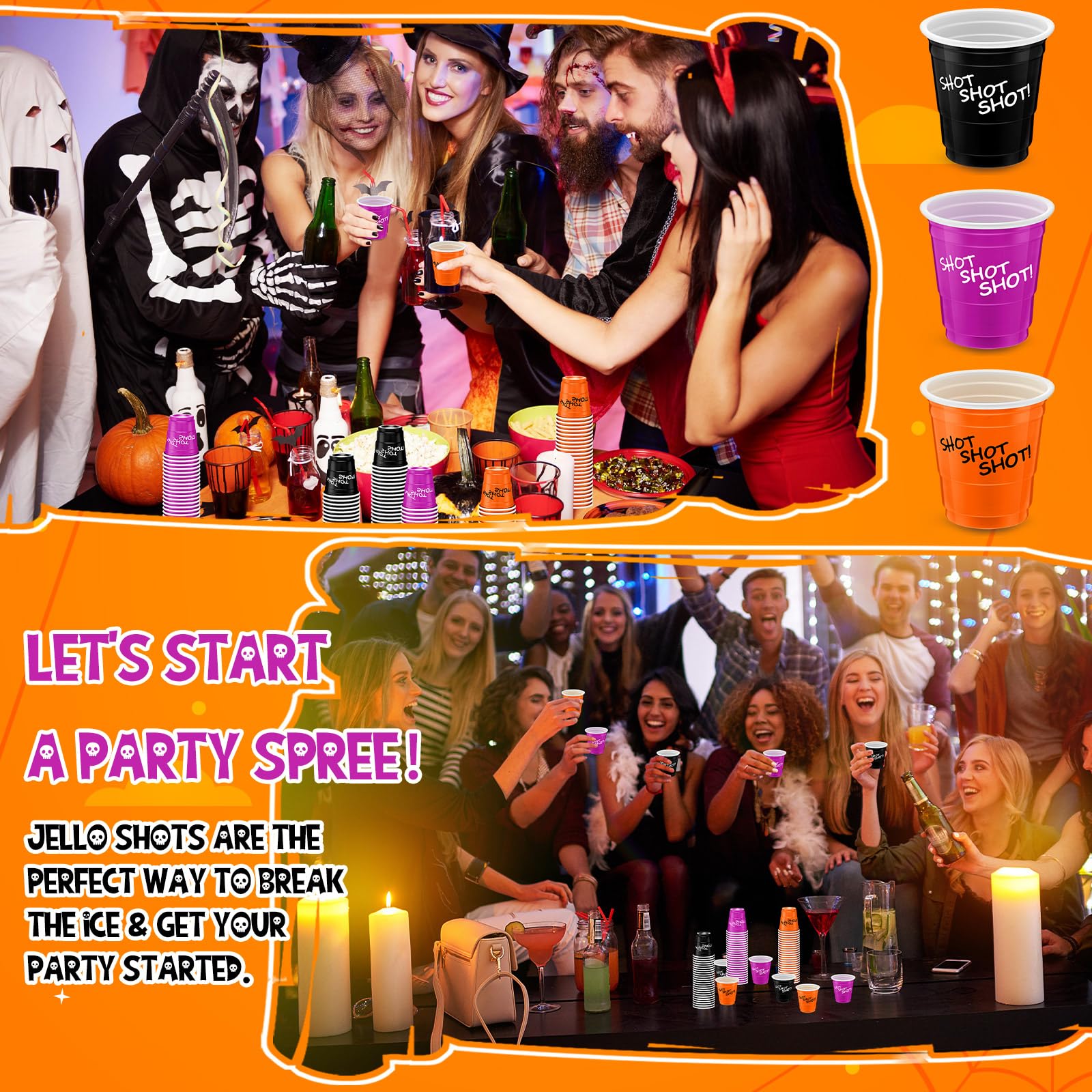 Lounsweer 100 Pcs Halloween Plastic Cups 2 oz Disposable Cups Mini 2 oz Party Glasses for Bachelorette Birthday Tasting Serving Samples Cups for Drinking Party (Shot, Shot, Shot)