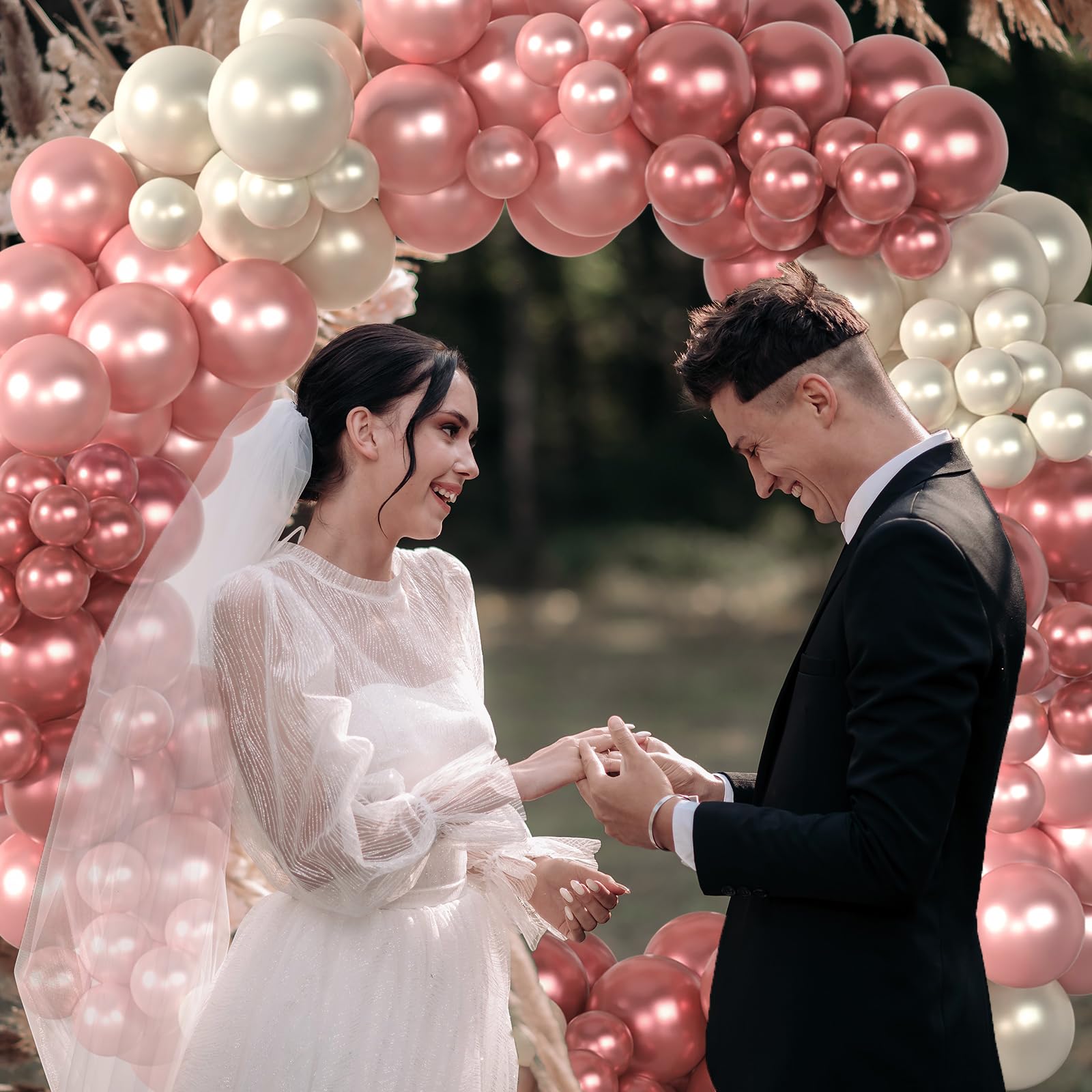 Pearl White Pink Double Stuffed Balloons Garland White Sand Rose Gold Balloon Arch Kit Different Sizes for Baby Shower Birthday Wedding Party Decorations