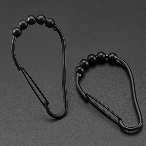 Black Shower Curtain Hooks Rings, Rust Proof Shower Curtain Rings for Bathroom, ZESLMG Decorative Shower Hooks Hangers for Shower Curtain Rod,Set of 12