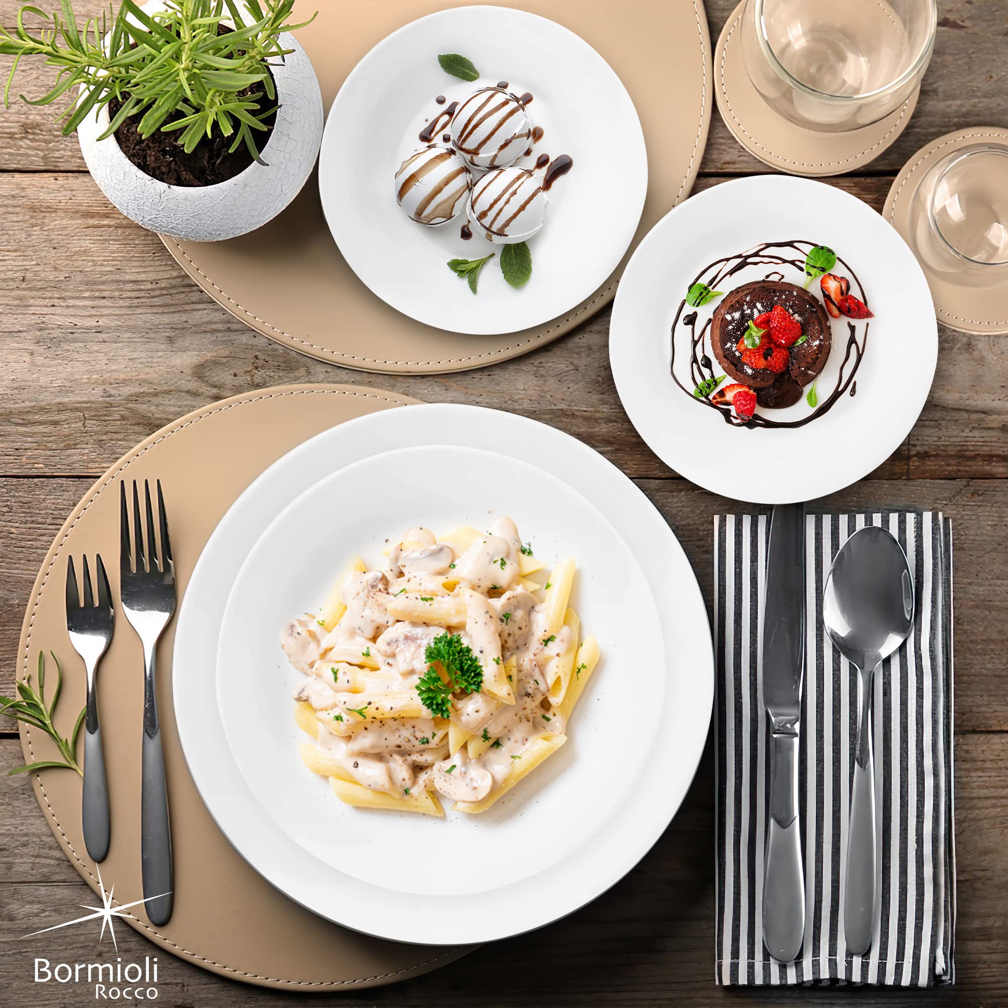 Bormioli ROCCO Whitemoon 18-Piece Dinner Set, Opal Glass, 27 cm