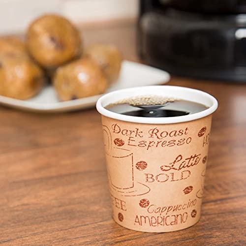 ECODESIGN-US 4 Ounce Disposable Espresso Paper Cups with Black Lids - 50 Sets - Print - Small Portion Sample Shots (50, print)
