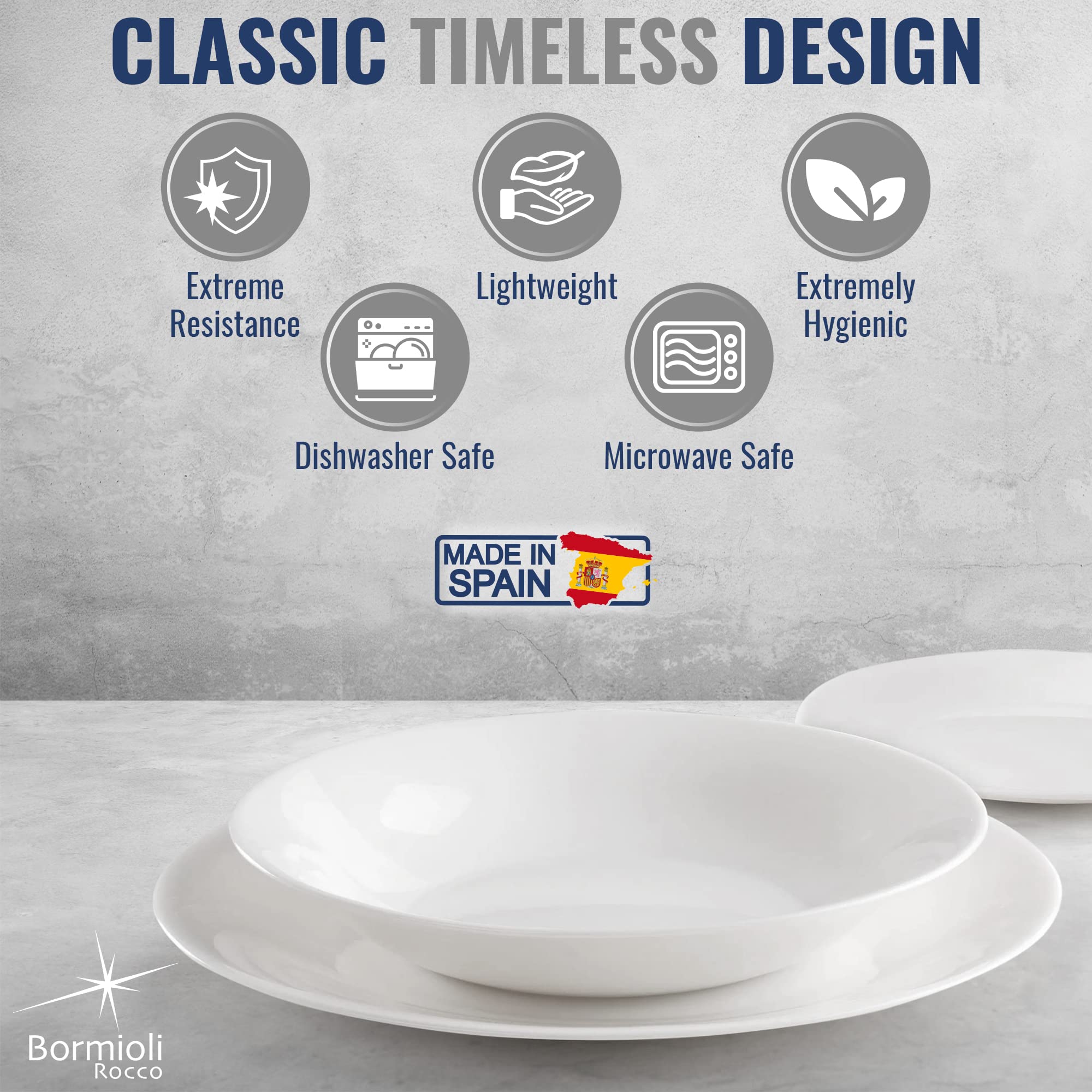 Bormioli ROCCO Whitemoon 18-Piece Dinner Set, Opal Glass, 27 cm