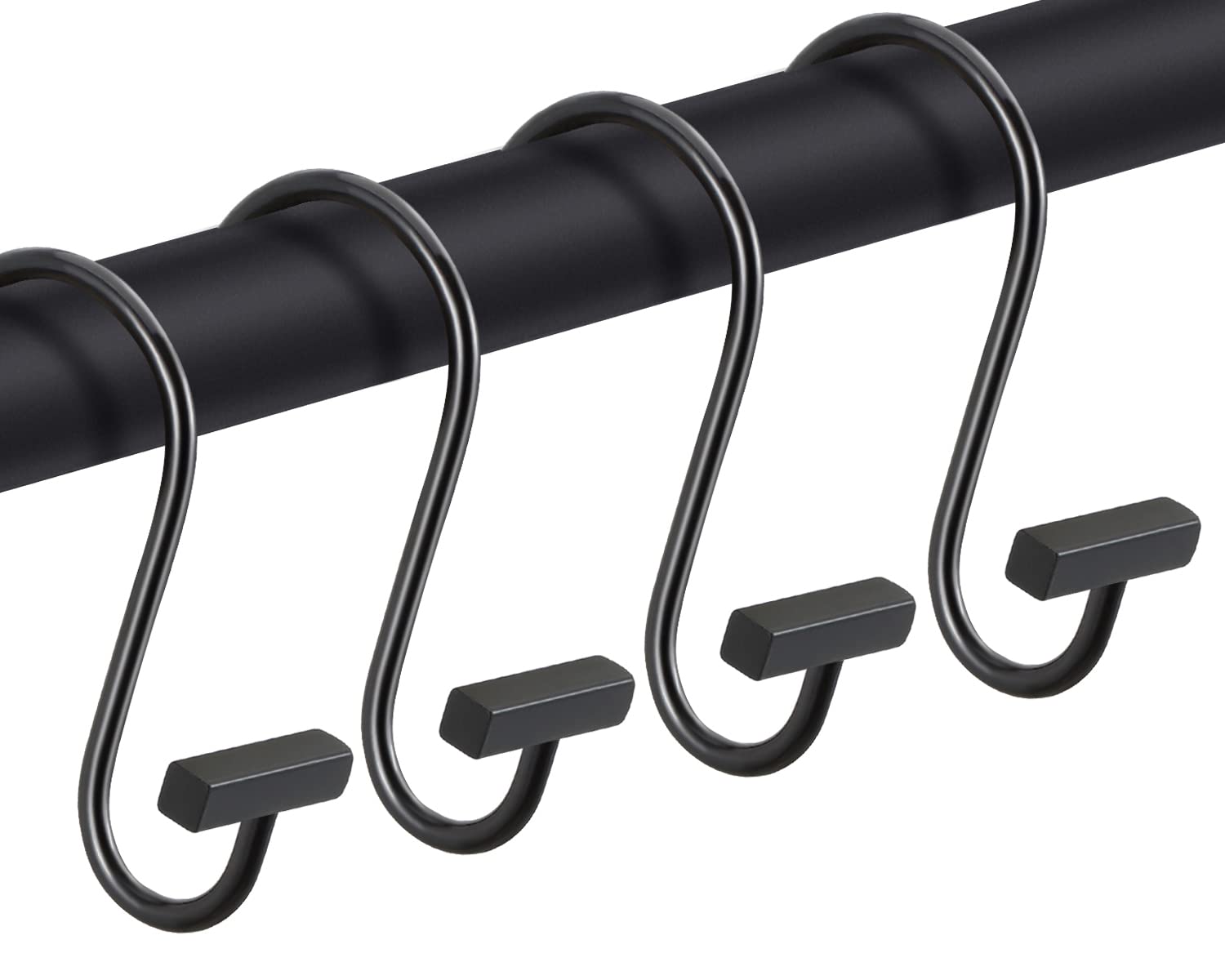 Black Shower Curtain Hooks, Rust Proof Shower Curtain Rings for Bathroom, CHICTIE Modern Metal Decorative Shower Hooks Hangers for Shower Curtain Rod, Square T Bar Shape Set of 12