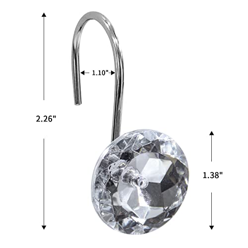 Gibelle Shower Curtain Hooks, Diamond Shaped Shower Curtain Rings Hooks for Bathroom Curtains Rod, Acrylic Decorative Rhinestones Bling Rolling Bathroom Accessories Set of 12, Clear
