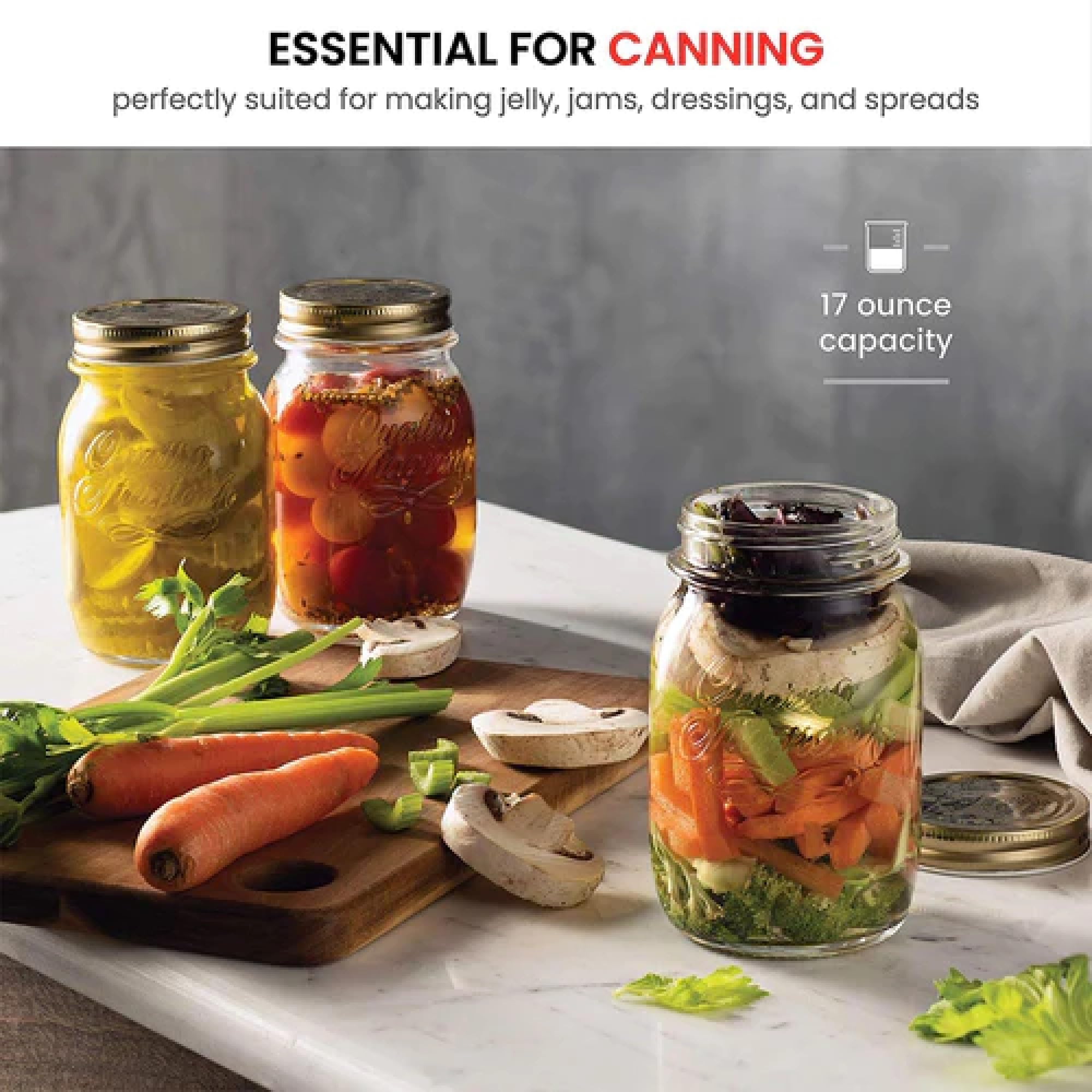 Bormioli Rocco Quattro Stagioni set of 4 Clear Airtight Mason Jars, 17 Oz. Made from BPA Free Durable Glass, Made In Italy.