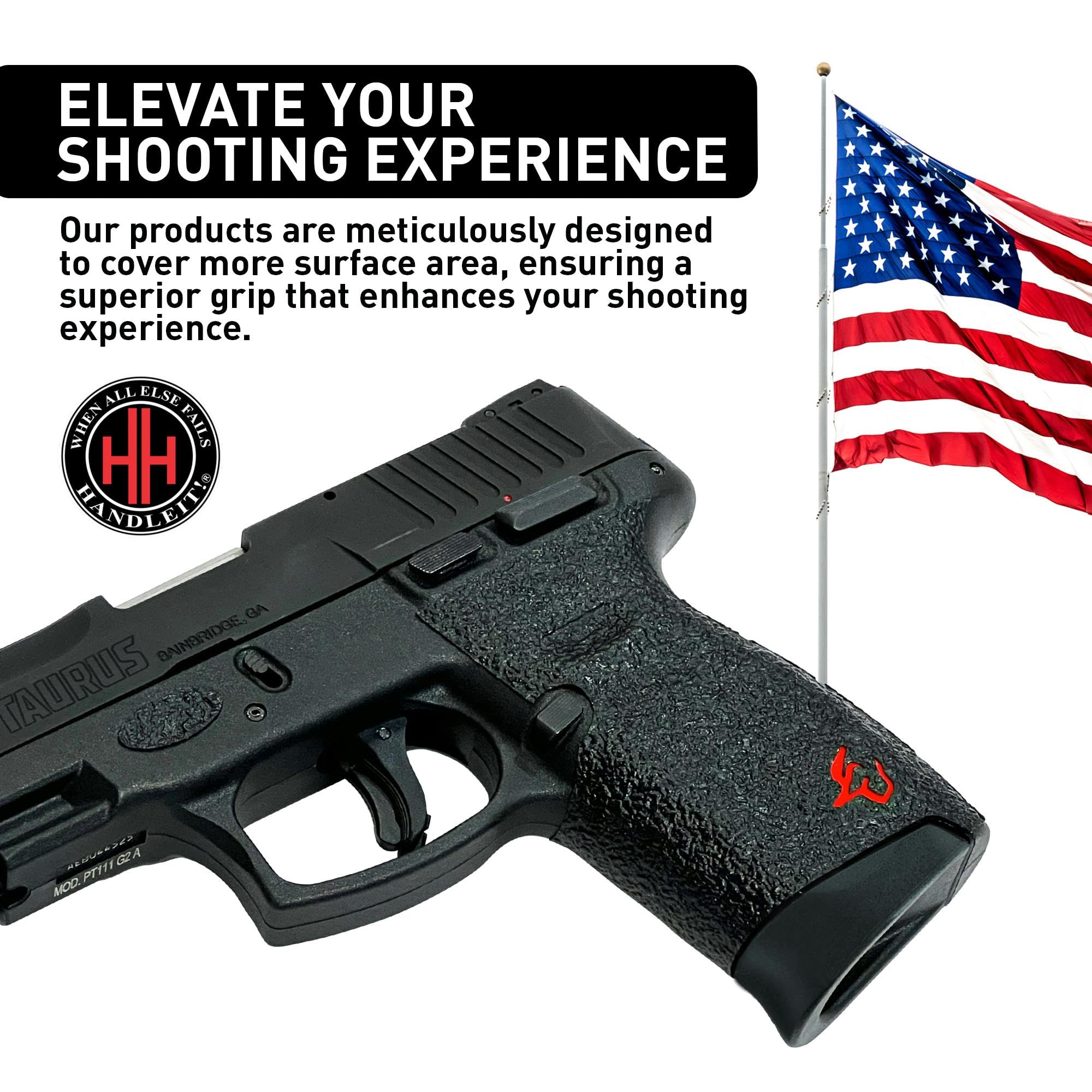 Handleitgrips Gun Grip Tape Compatible with Taurus G3C | Black Textured Rubber Pistol Grip Tape with Red Insert | Gun Accessories | Veteran Owned