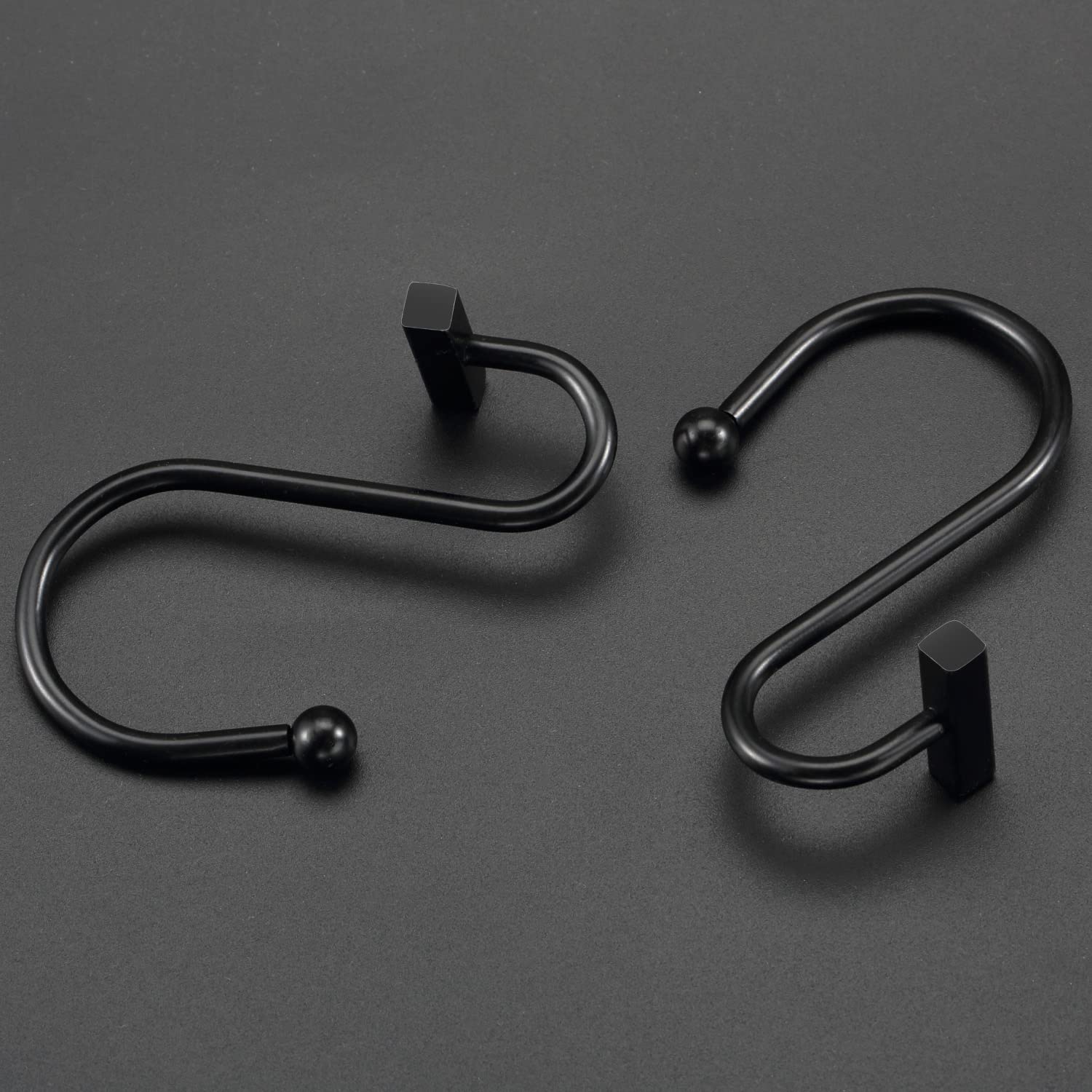 Black Shower Curtain Hooks, Rust Proof Shower Curtain Rings for Bathroom, CHICTIE Modern Metal Decorative Shower Hooks Hangers for Shower Curtain Rod, Square T Bar Shape Set of 12