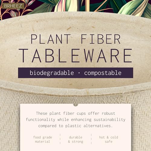 brheez 2 oz - Pack of 100 Disposable Bagasse Fiber Souffle Cups , 100% Natural, Biodegradable & Compostable Perfect for Condiments Small Portion & Samples Eco Friendly Paper Alternative - Natural