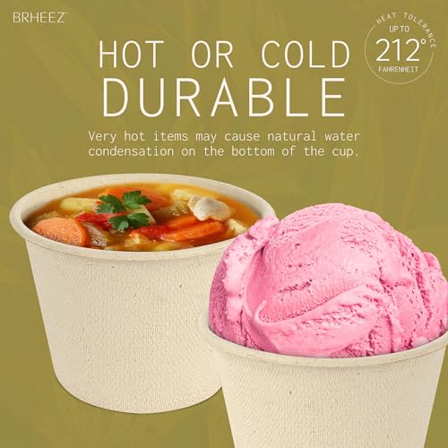 brheez 2 oz - Pack of 100 Disposable Bagasse Fiber Souffle Cups , 100% Natural, Biodegradable & Compostable Perfect for Condiments Small Portion & Samples Eco Friendly Paper Alternative - Natural