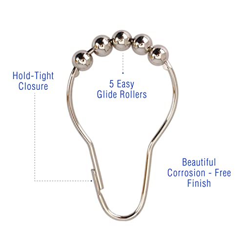 2lbDepot Shower Curtain Rings Hooks - Polished Nickel Finish - Premium 18/8 Stainless Steel - Locking Rings with Easy-Glide Rollers - Five Finishes Available - Set of 12 for Shower Rods