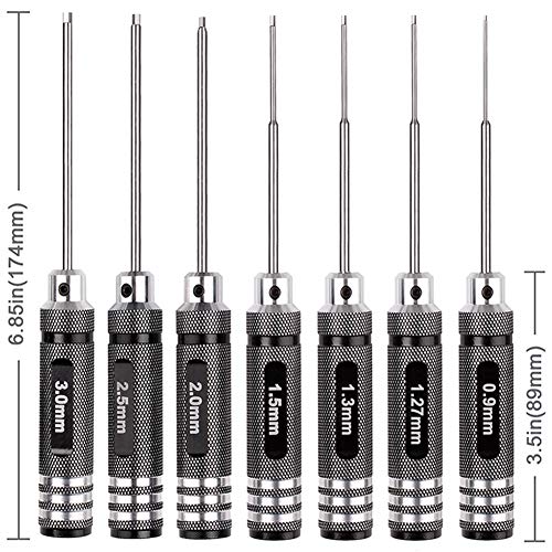 7pcs Hex Screw Driver Set RC Tools Kit 0.9mm 1.27mm 1.3mm 1.5mm 2.0mm 2.5mm 3.0mm Hexagon Screwdriver for Traxxas Arrma Axial Losi Redcat RC Quadcopter Helicopter FPV Racing Drone Models SCX24