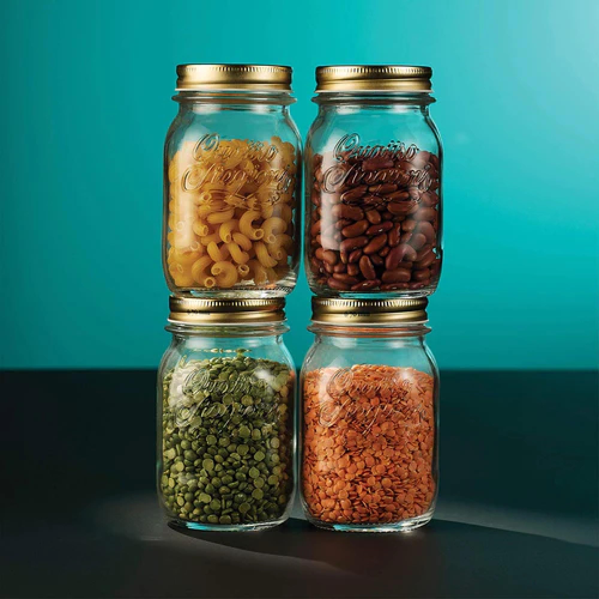 Bormioli Rocco Quattro Stagioni set of 4 Clear Airtight Mason Jars, 17 Oz. Made from BPA Free Durable Glass, Made In Italy.