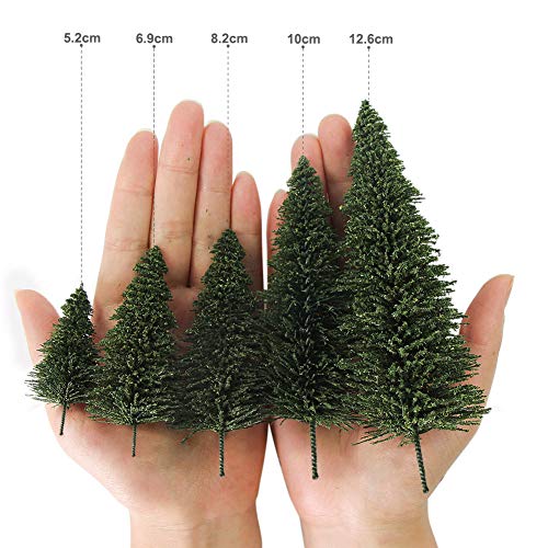 S0805 50PCS Dark Green Pine Model Cedar Trees 2.05inch (52mm) for Model Railroad Scenery Landscape Layout HO N Scale New (2Inch)