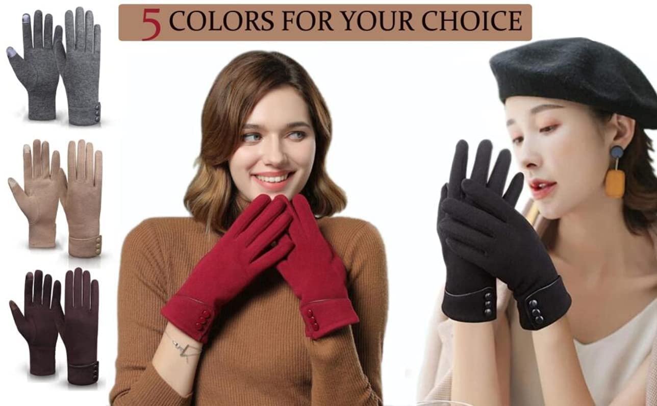 Tomily Womens Touch Screen Phone Fleece Windproof Gloves Winter Warm Wear (Gray)