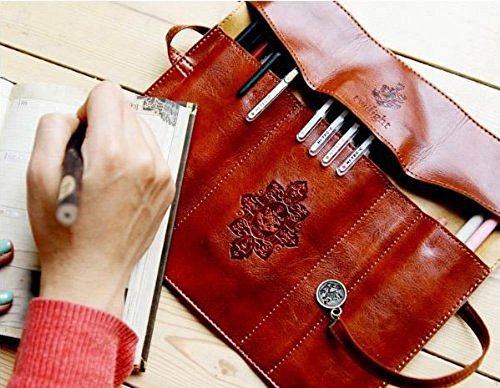niceEshop(TM) Twilight Retro Bandage Synthetic Leather Pen Bag Pencil Case Makeup Pouch(Dark Brown)
