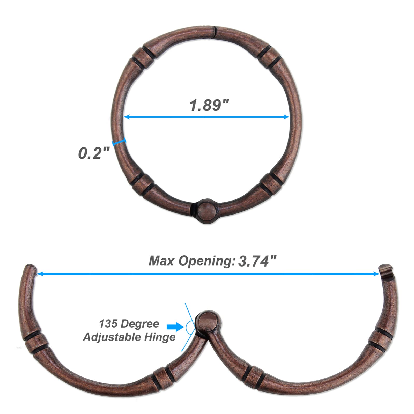 TCMAO Shower Curtain Hooks, Rustproof Decorative Shower Curtain Rings Metal Round Shower Hooks for Bathroom Shower Rod, 12 Pack (Oil Rubbed Bronze)