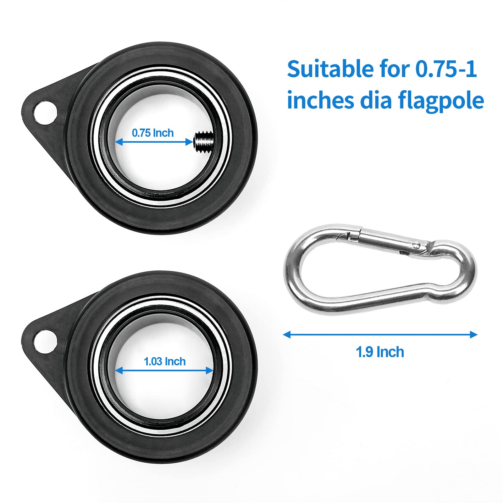 HIBLE 1 Inch Black Flag Pole Ring with Built-in Bearings, Spinning Aluminum Alloy Flagpole Rings, 360 Degree Rotating Tangle Free Flag Pole Spinners (Fit 0.75-1 Inch Pole)