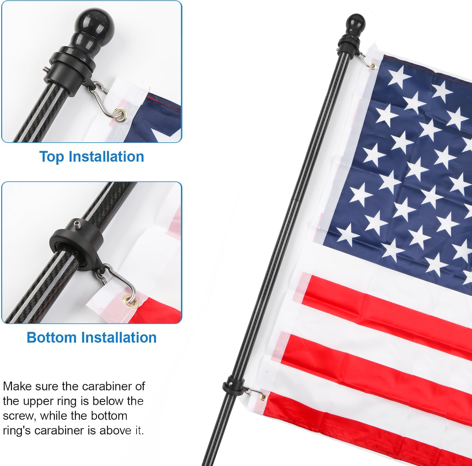 HIBLE 1 Inch Black Flag Pole Ring with Built-in Bearings, Spinning Aluminum Alloy Flagpole Rings, 360 Degree Rotating Tangle Free Flag Pole Spinners (Fit 0.75-1 Inch Pole)