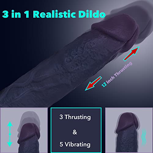 8.9'' Life-Like Thrusting Dildo for G-spot - Latune Alex Extra-Intense Thrusting Vibrator with Remote, 3 Thrusting & 5 Vibration Realistic Dildo, Sex Toy for Women (Black)