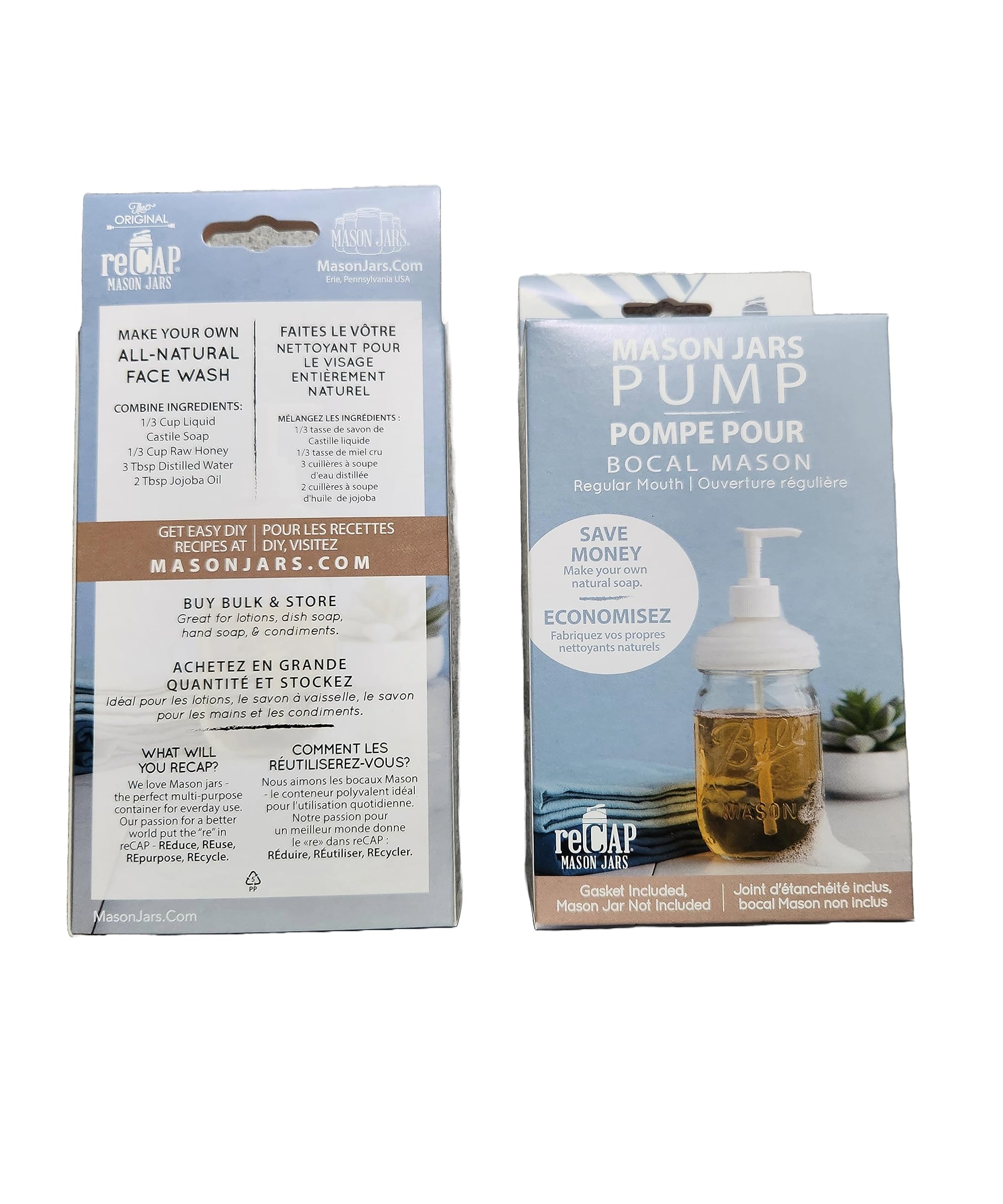 reCAP Mason Jar Pump Lid Soap and Condiment Dispenser | Regular Mouth | Natural | Made in The USA | Leak-proof | Freezer-proof