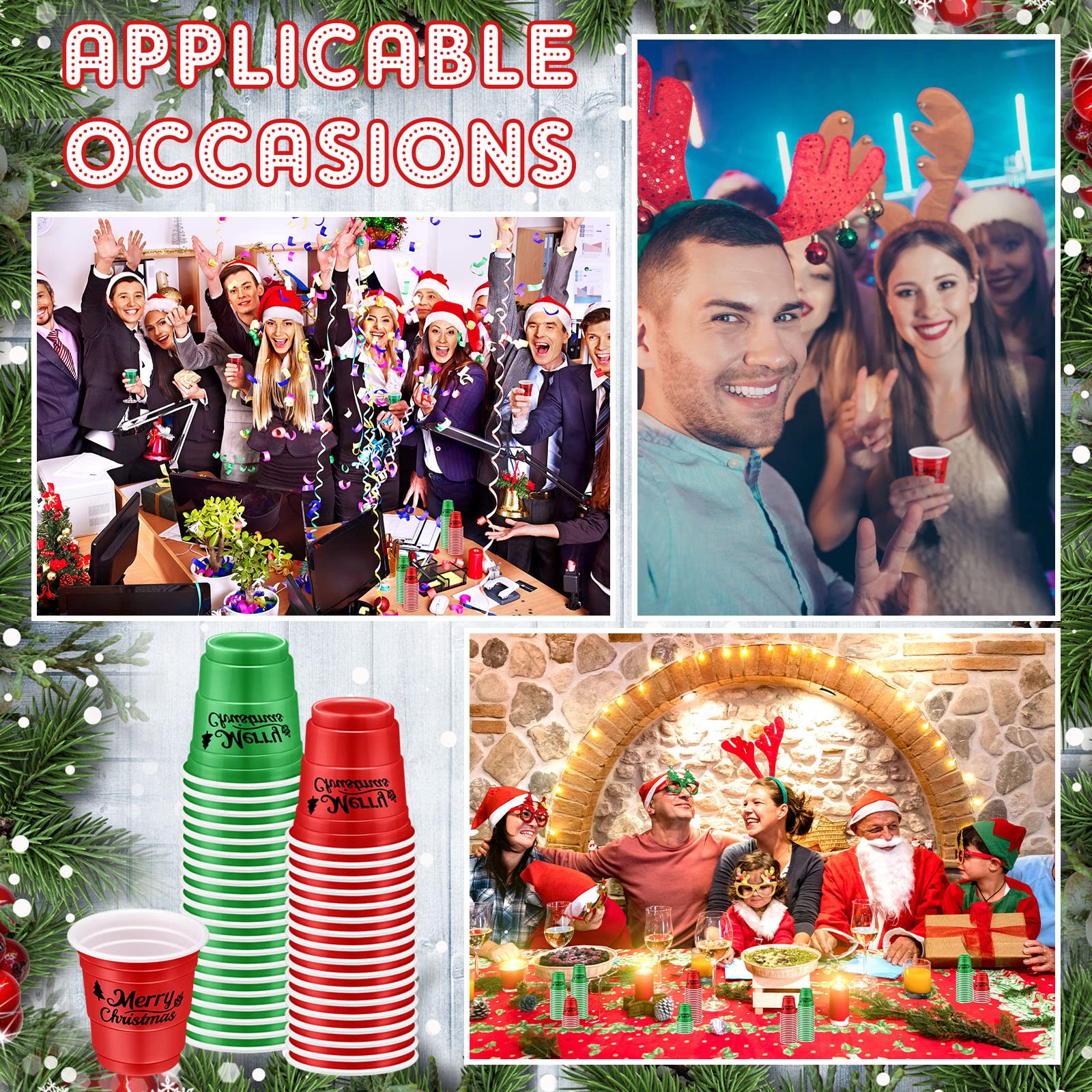 Lounsweer 100 Pcs Christmas Plastic Shot Glasses Shot Cups 2 oz Disposable Shot Cups Mini Party Shot Glasses for Bachelorette Birthday Drinking Tasting Serving Snack Samples Cup
