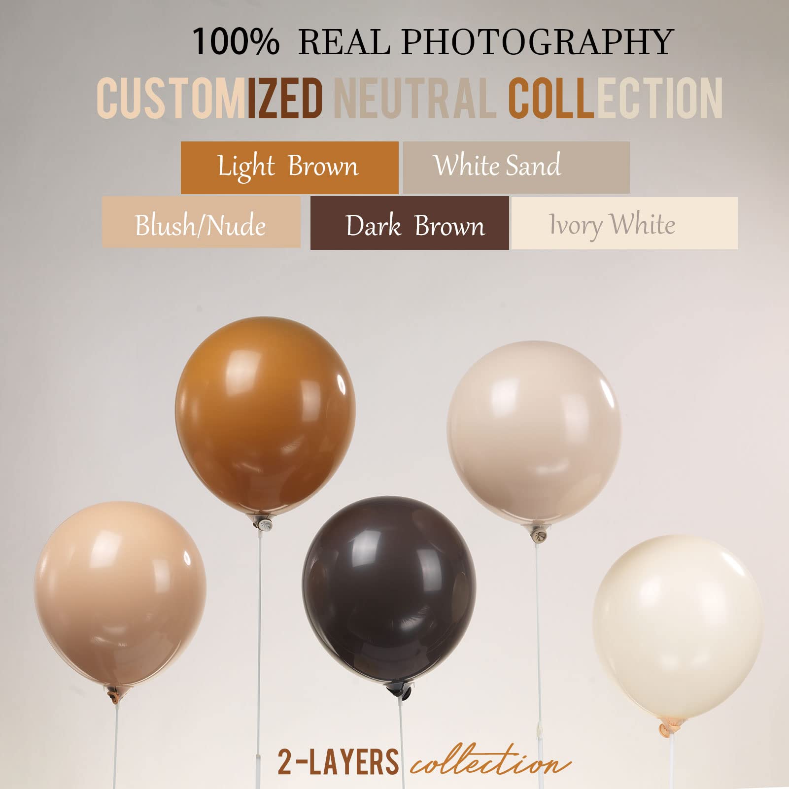 Kozee Double-Stuffed white sand Balloons Different sizes 63 PACK 18+12+10+5 inch beige Balloon Garland kit For Wedding Birthday baby shower anniversary decorations